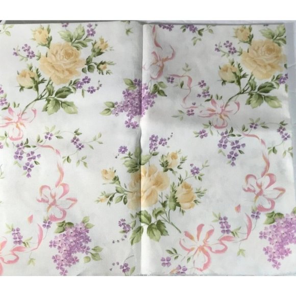 Unknown | Art | Vintage Cotton Fabric Floral Yellow Rose Purple Lilac ...